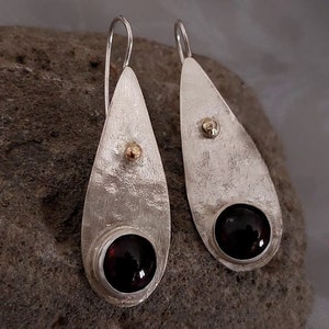 Silver Garnet Earrings, Garnet Dangles, Earrings Silver Stone, Silver Gold Stone, Garnet Drop ...