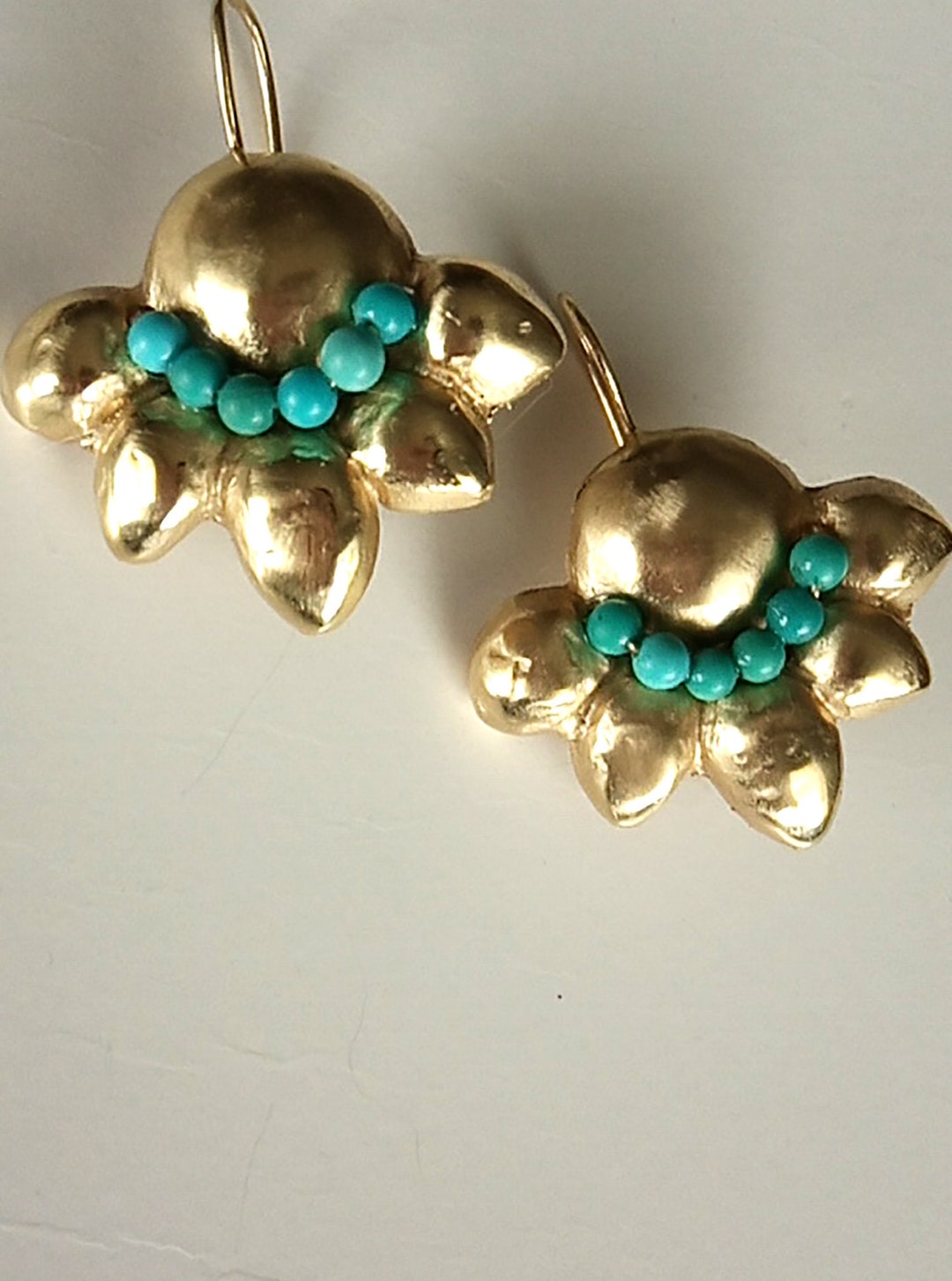 Gold Turquoise Earrings, Dangle Earrings, 18K Gold Filled, Beaded ...