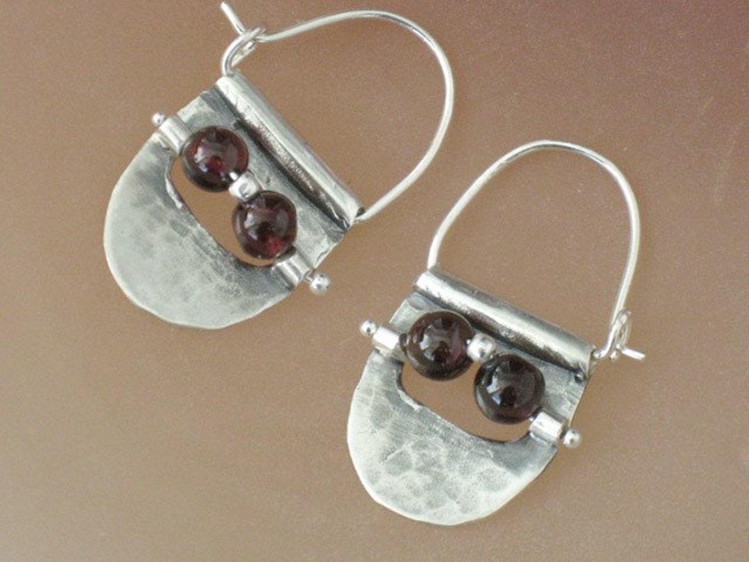 Garnet Earrings, Small Hoop Earrings, Silver Stone Hoops, Garnet Hoops ...