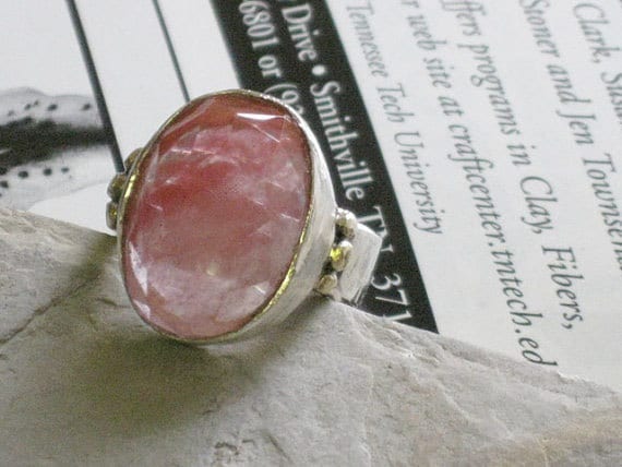 Statement Pink Ring Pink Stone Ring Two Tones Ring Silver | Etsy