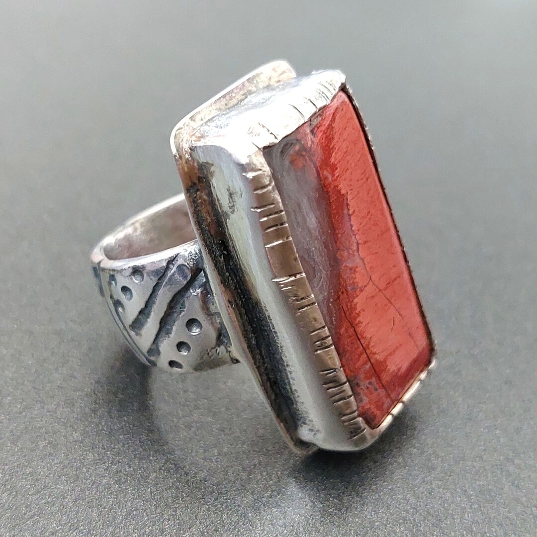 Oversized Jasper Ring, Chunky Stone Ring, 925 Solid Silver, Large ...