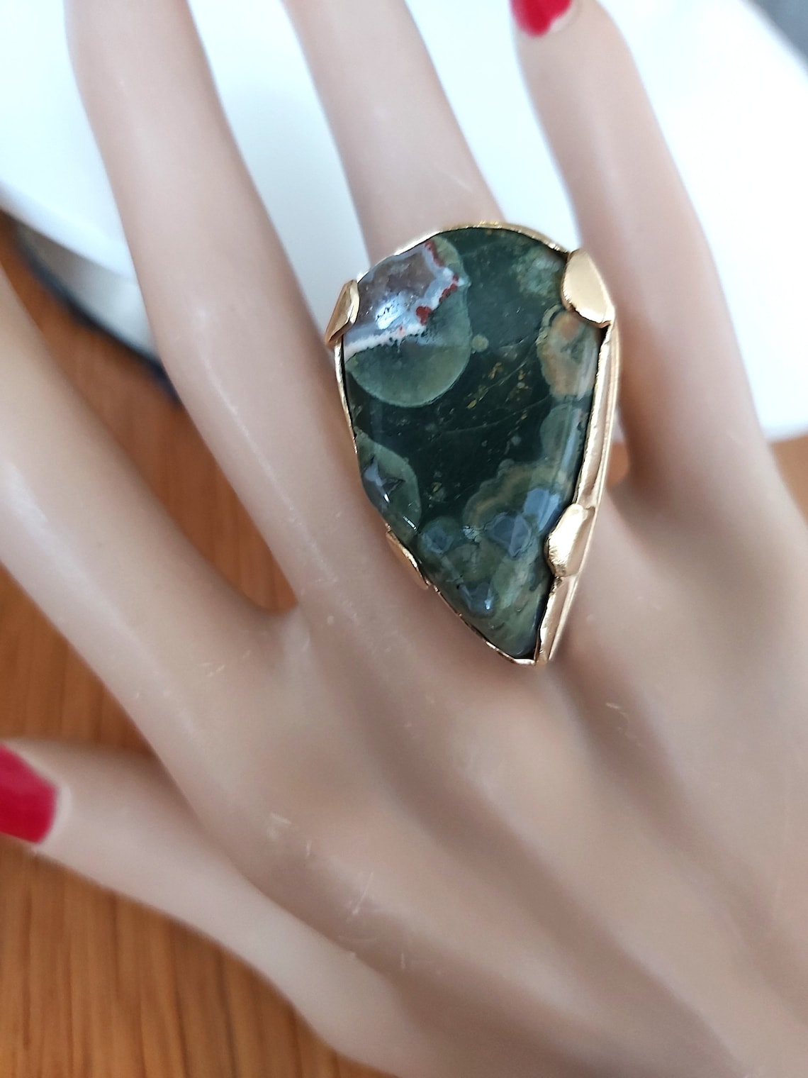 Large Jasper RingGreen JasperGold RingGold Stone | Etsy