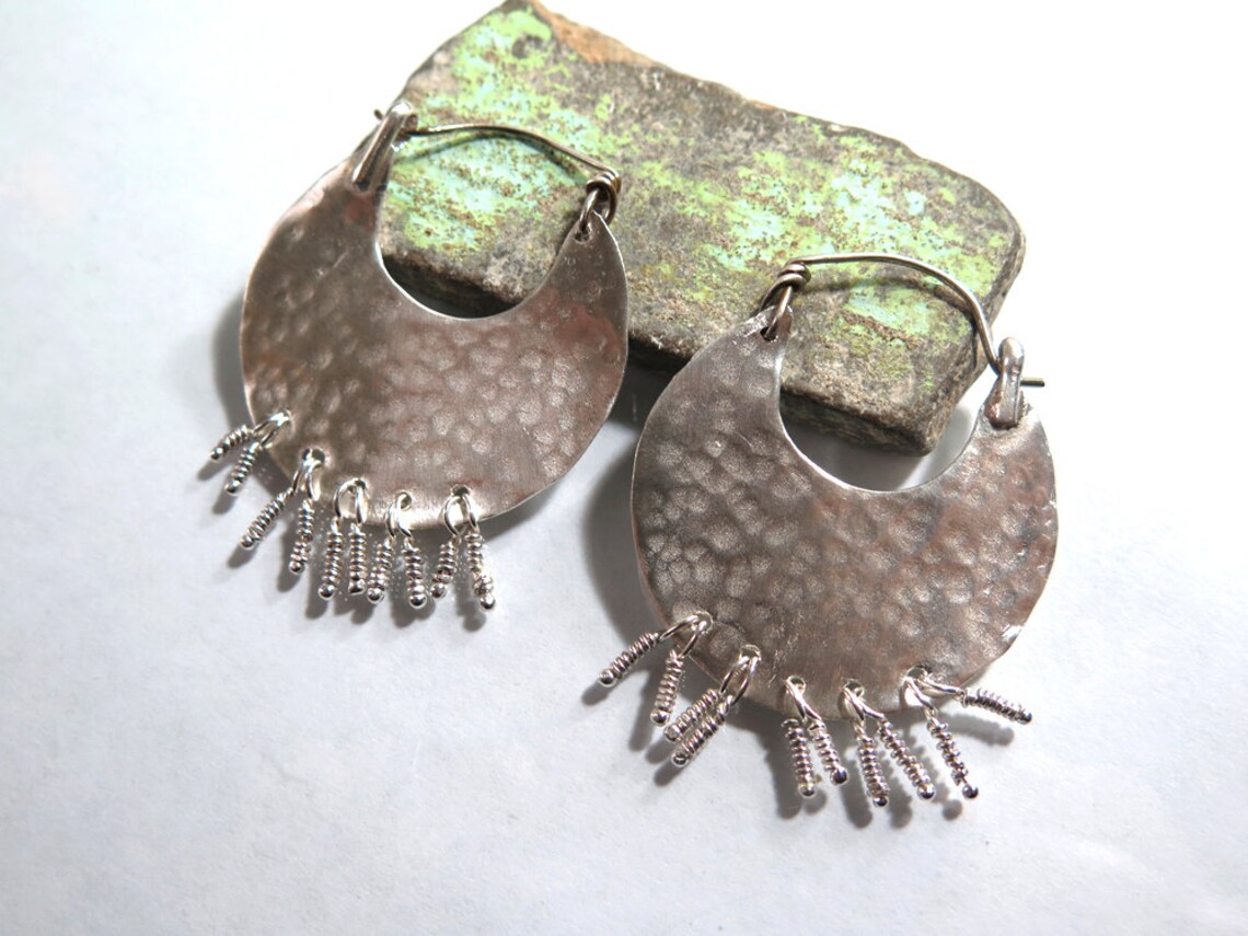 Large Silver Hoop Earrings Hoops with Dangles Handmade | Etsy