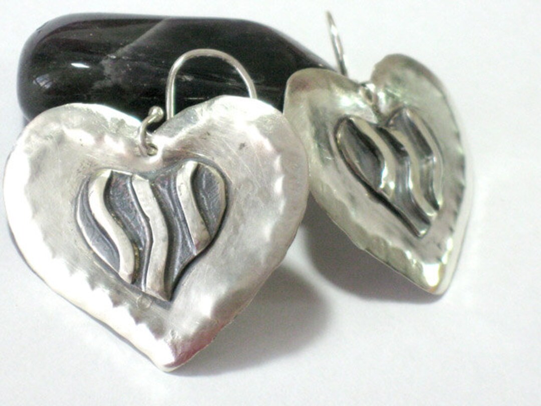Dangle Heart Earrings, Silver Heart Earring, Silver Drop Earrings ...