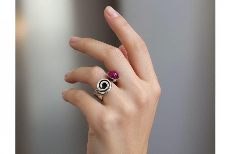 Handmade Sterling Silver Tourmaline Ring: Open Adjustable Gemstone Ring ...