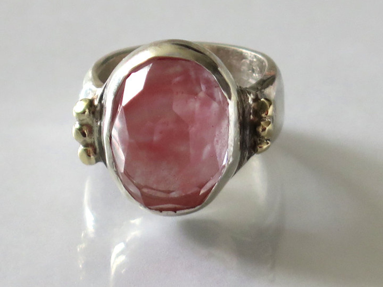 Statement Pink Ring Pink Stone Ring Two Tones Ring 14K - Etsy