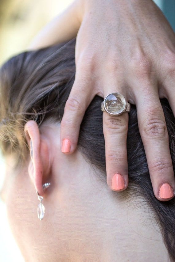 Rutilated Quartz Yellow Quartz Quartz Ring Silver Bezel | Etsy
