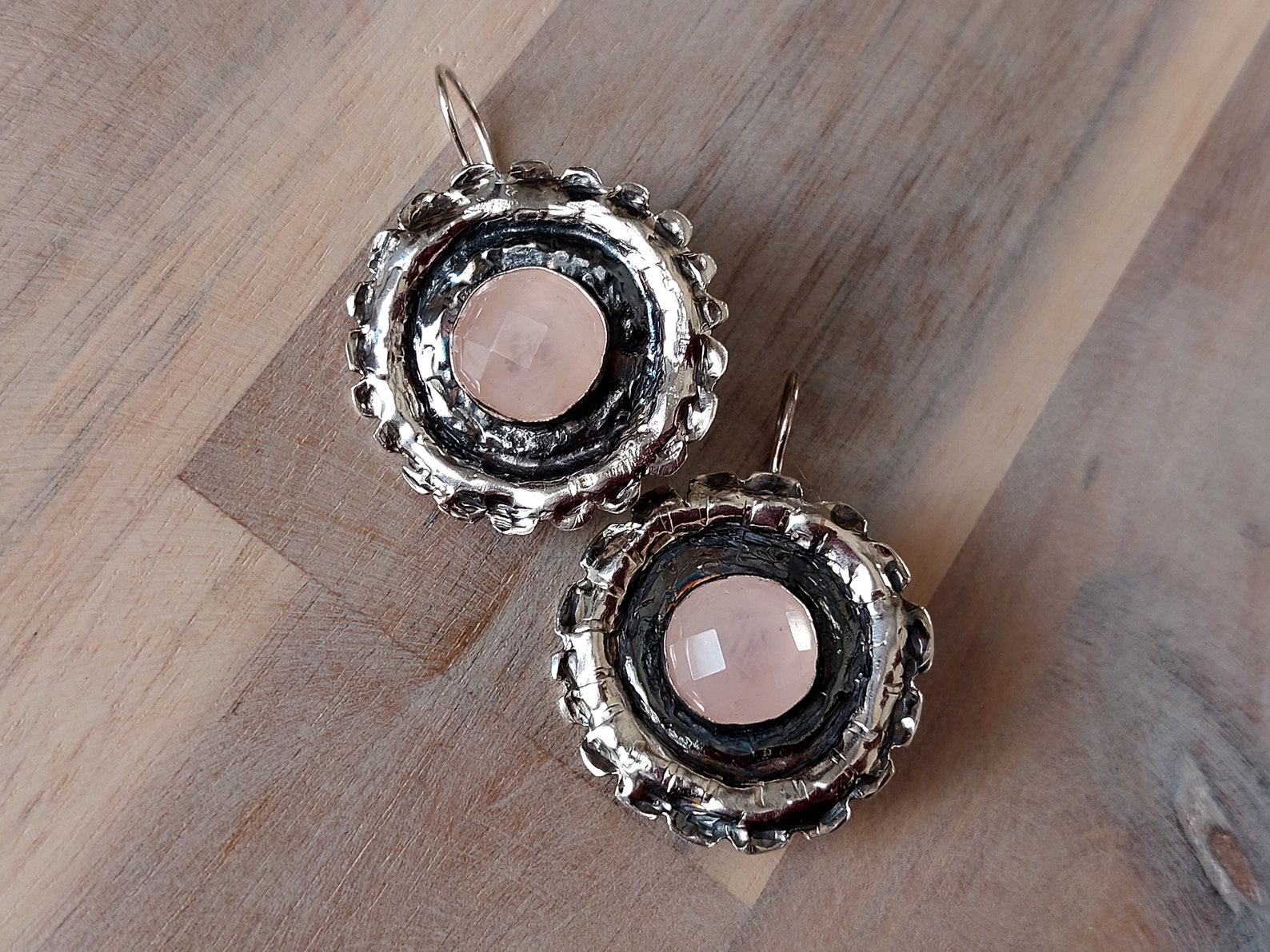 Pink Stone Earringsrose Quartz Earringsfaceted - Etsy