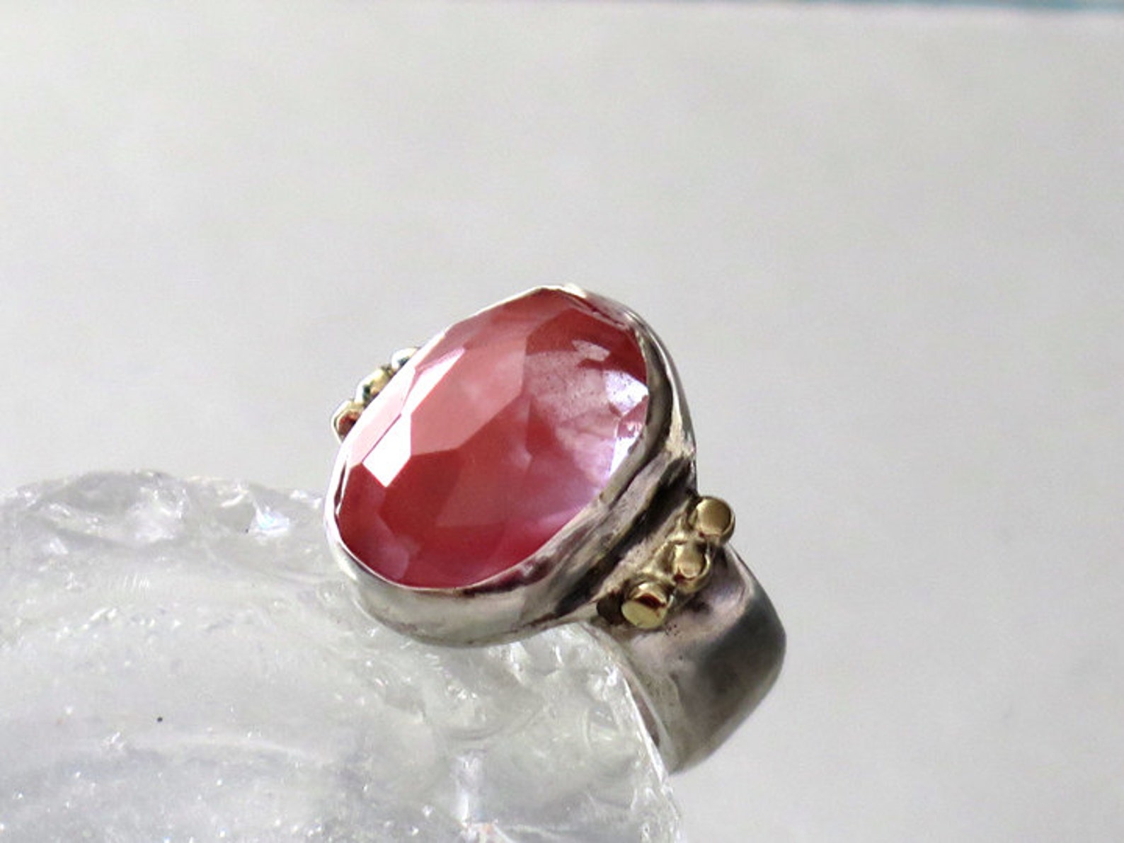 Statement Pink Ring Pink Stone Ring Two Tones Ring 14K - Etsy