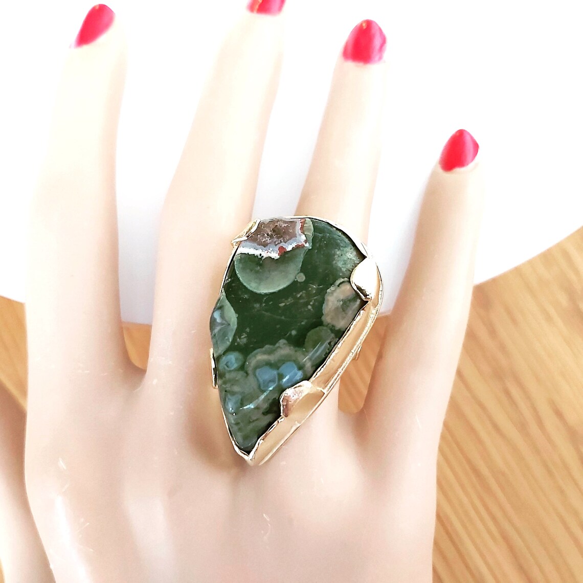 Large Jasper Ringgreen Jaspergold Ringgold Stone - Etsy