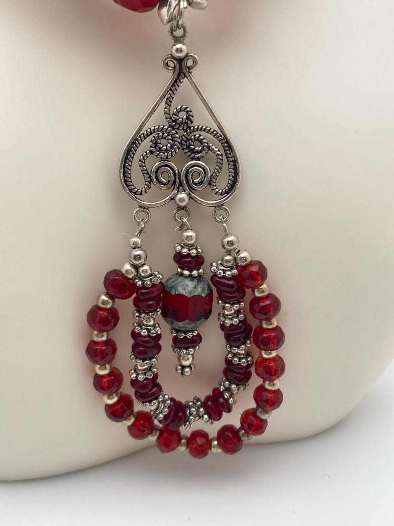 Red and Silver Beaded Necklace With Pendant - Etsy