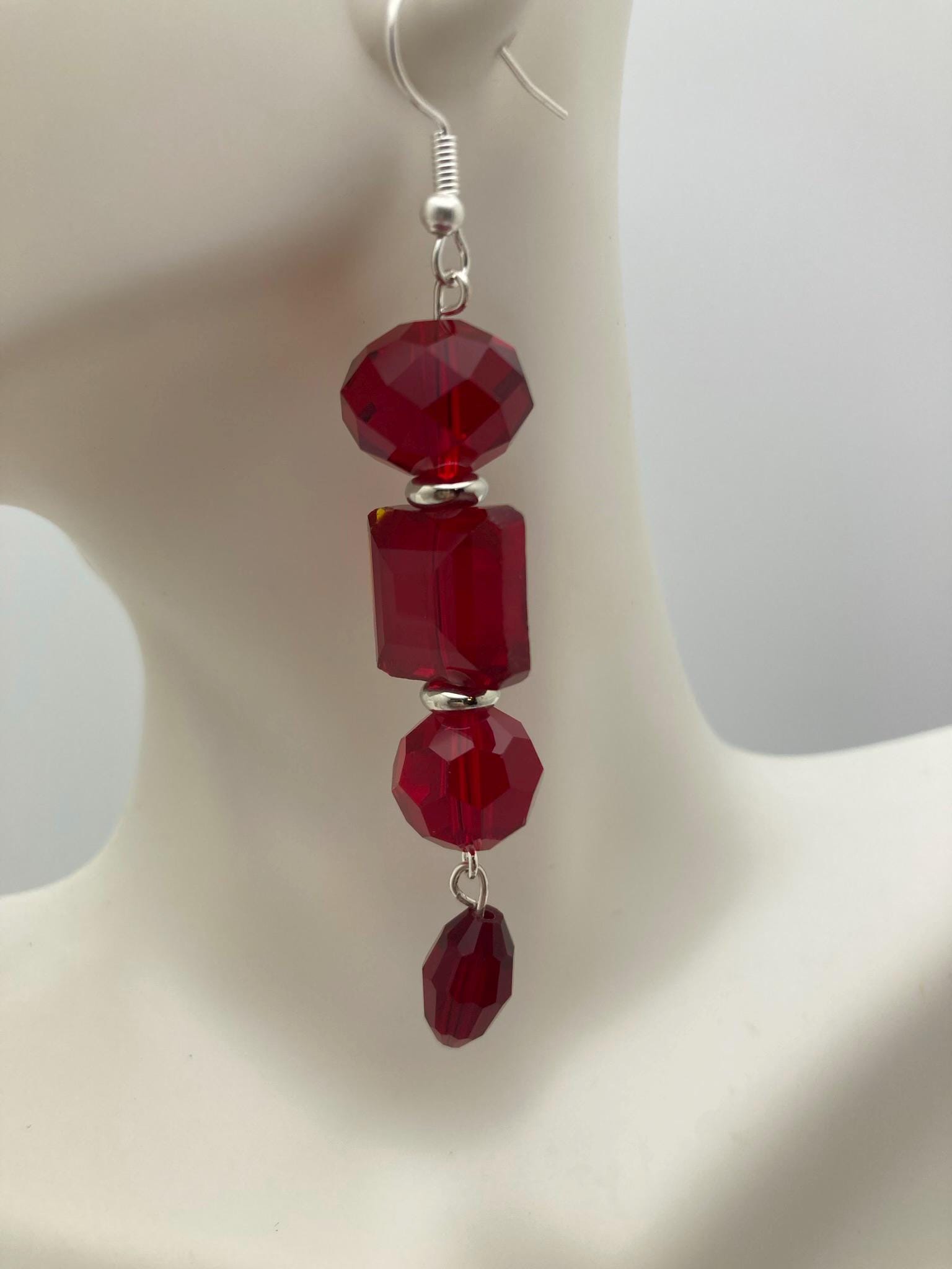Red and Silver Beaded Necklace With Pendant - Etsy