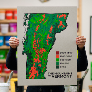 Vermont Topographical Map Screenprint - Long Trail Art Print Mountain ...