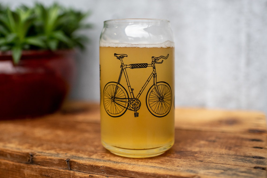 Bike Glass TWO Pack Bicycle Barware Screenprinted Pint Glass - Etsy
