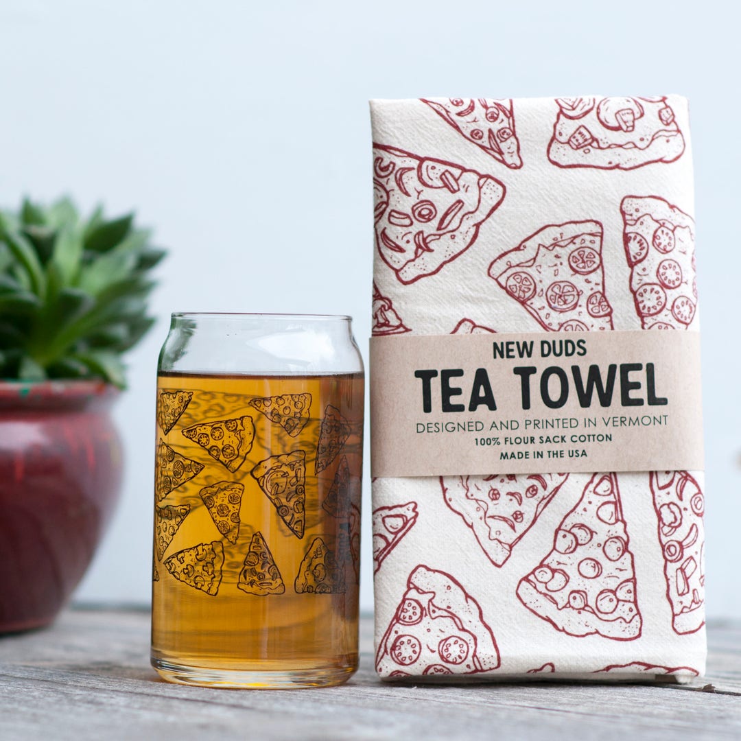 Pint Glass and Tea Towel Set Pizza Design - Etsy