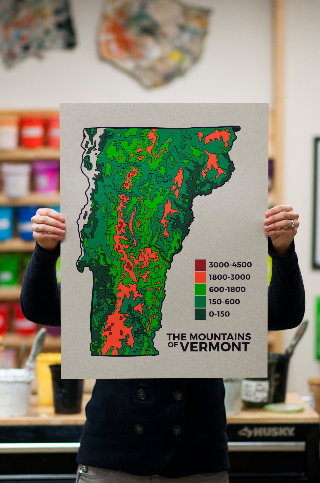 Vermont Topographical Map Screenprint - Long Trail Art Print Mountain ...