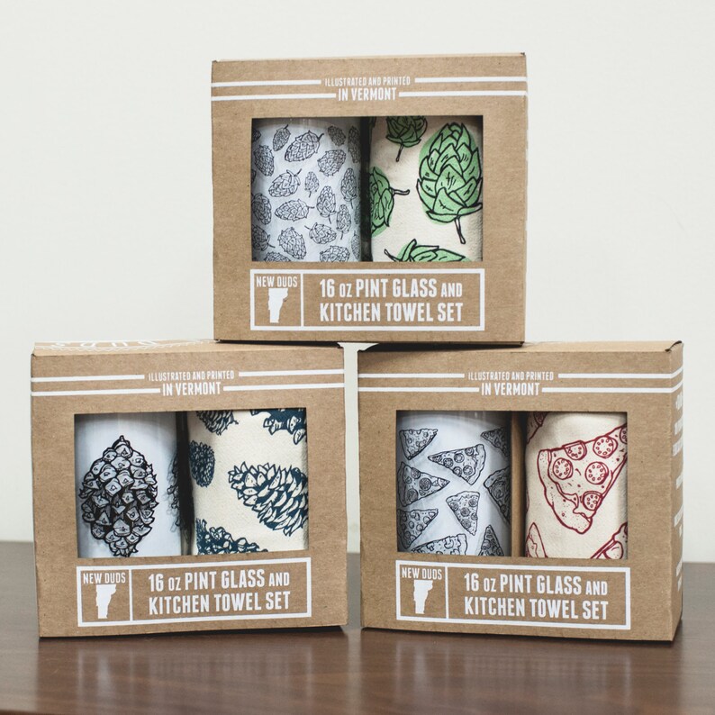 Pint Glass and Tea Towel Set Pizza Design - Etsy