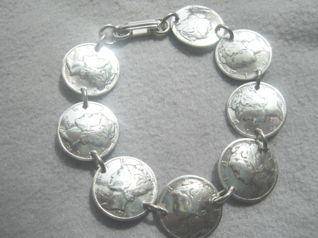 Silver Mercury Dime Bracelet-drilled Side-by-side-nicely Domed-7.5 ...