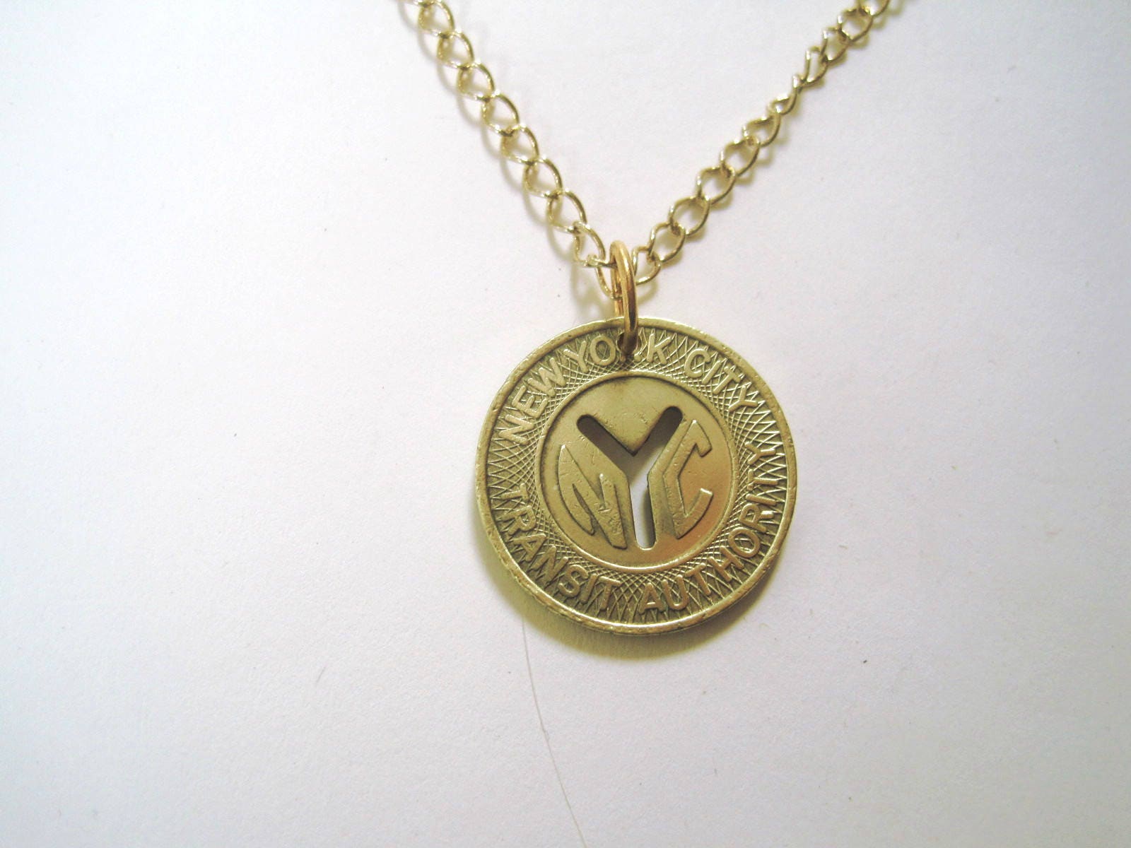 Vintage Brass Subway Token Necklace - Etsy