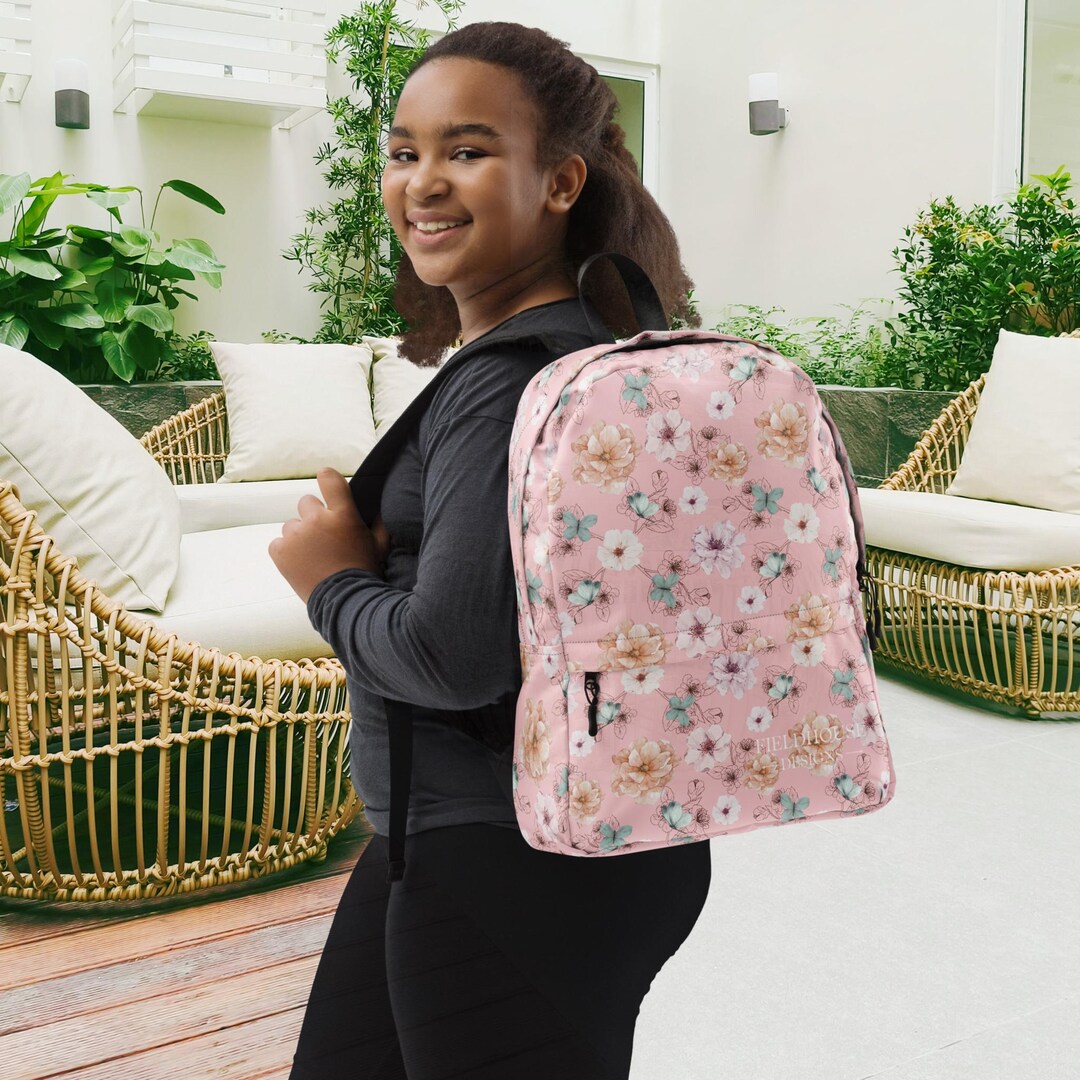 Blush Pink Floral Backpack With Laptop Pocket – Romantic Cottagecore ...
