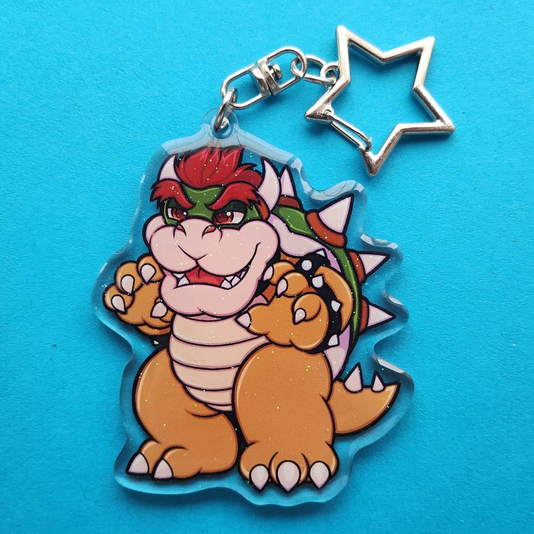 Gaming Bowser Acrylic Glitter Epoxy Keychain - Etsy