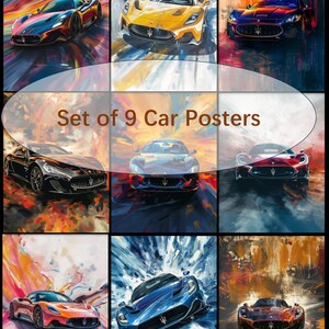 Set of 9 Car Posters Automotive Home Wall Art Decorative Prints Digital ...