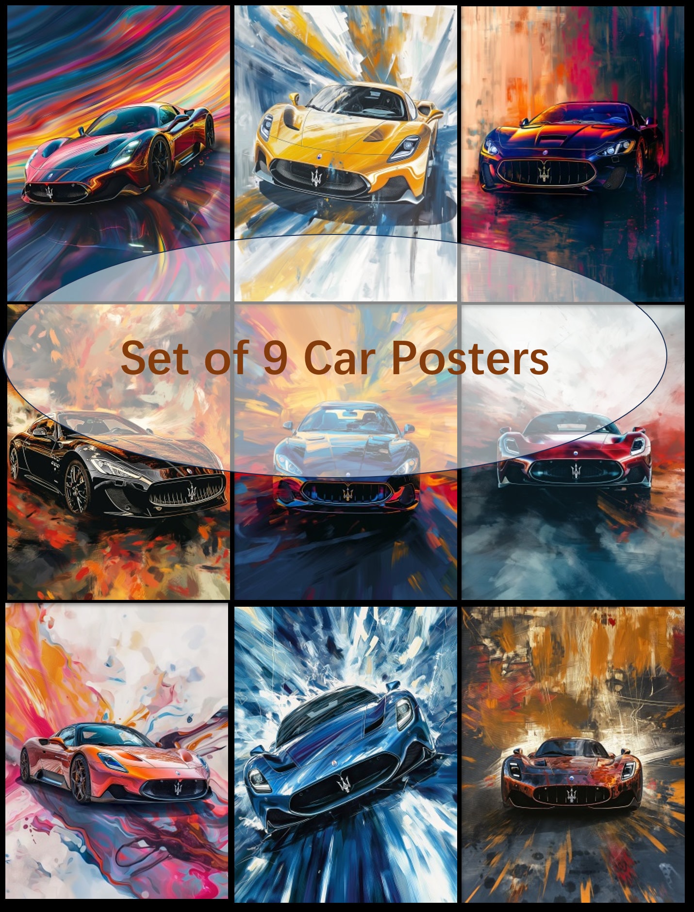 Set of 9 Car Posters Automotive Home Wall Art Decorative Prints Digital ...