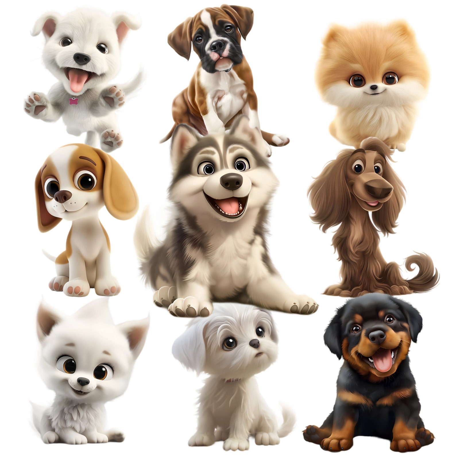 Cartoon Puppy Clipart, 100 Dog Breeds Clipart Bundle, Puppy Dog Clipart ...