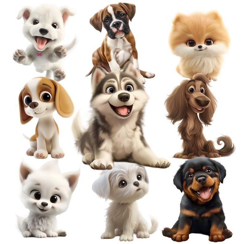 Cartoon Puppy Clipart, 100 Dog Breeds Clipart Bundle, Puppy Dog Clipart ...