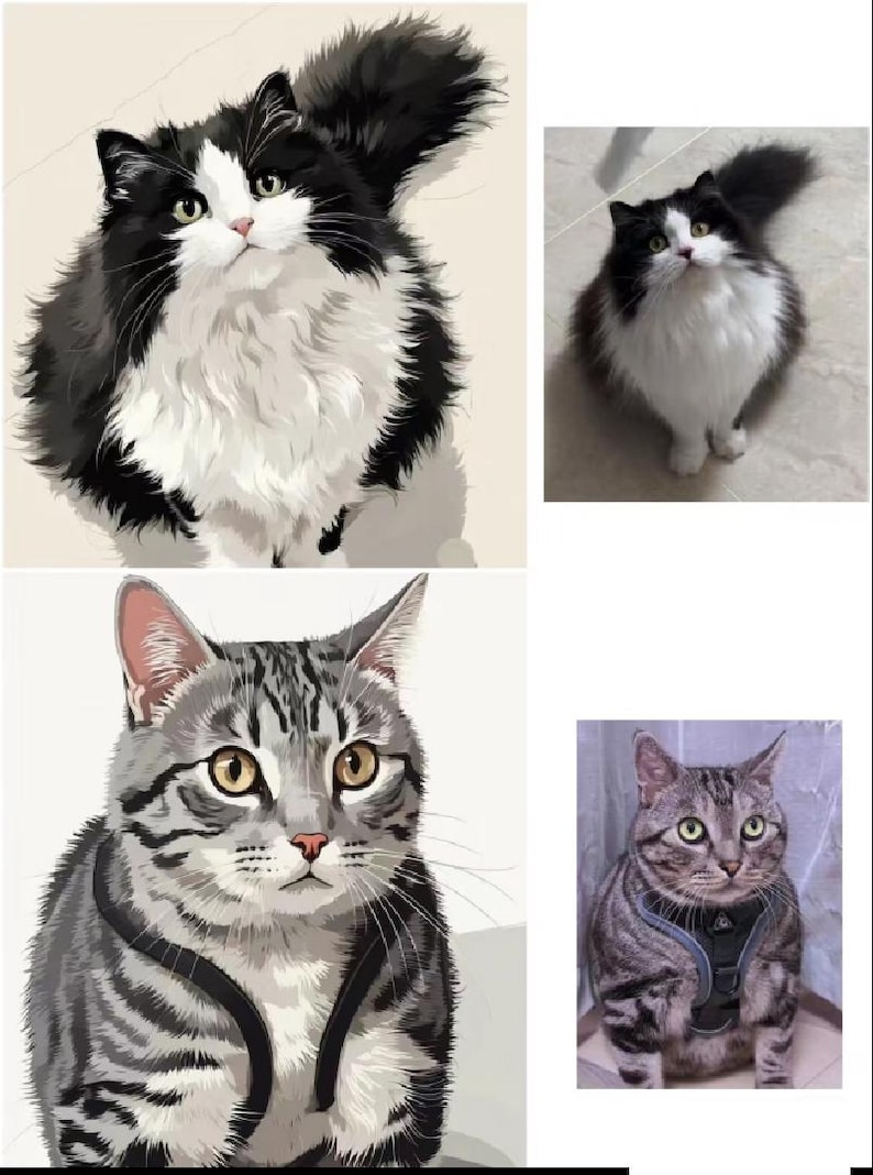 Custom Cat Dog Portrait, Cat Dog Lover Gift, Cat Dog Memorial, Digital ...
