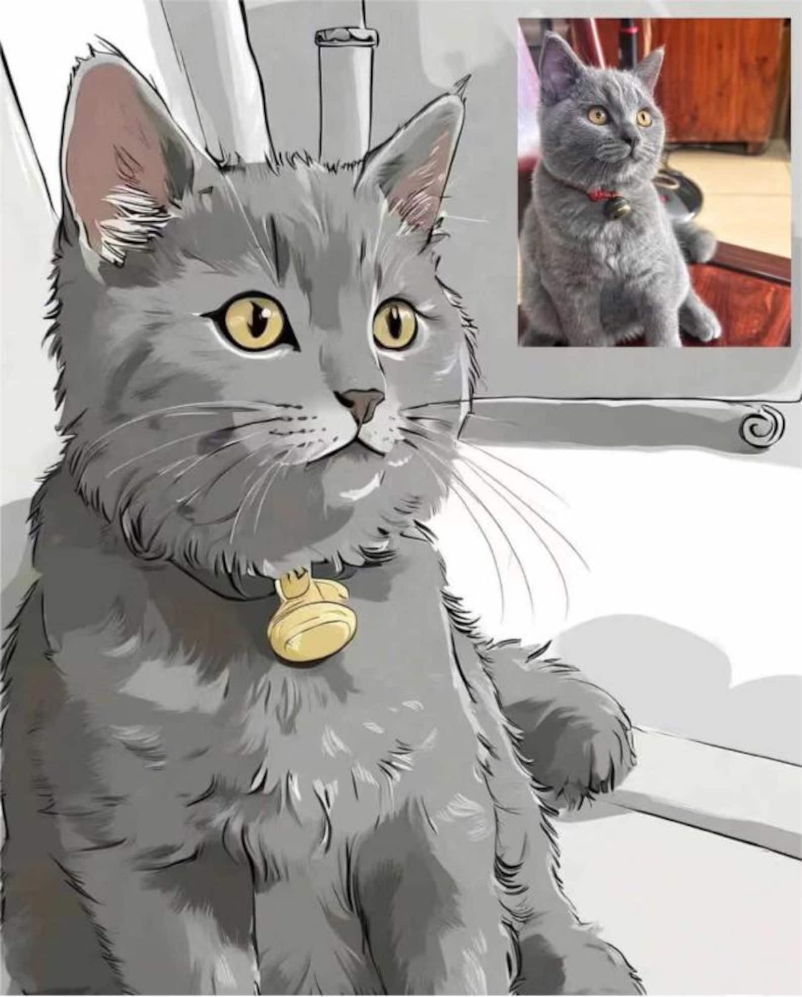Custom Cat Dog Portrait, Cat Dog Lover Gift, Cat Dog Memorial, Digital ...