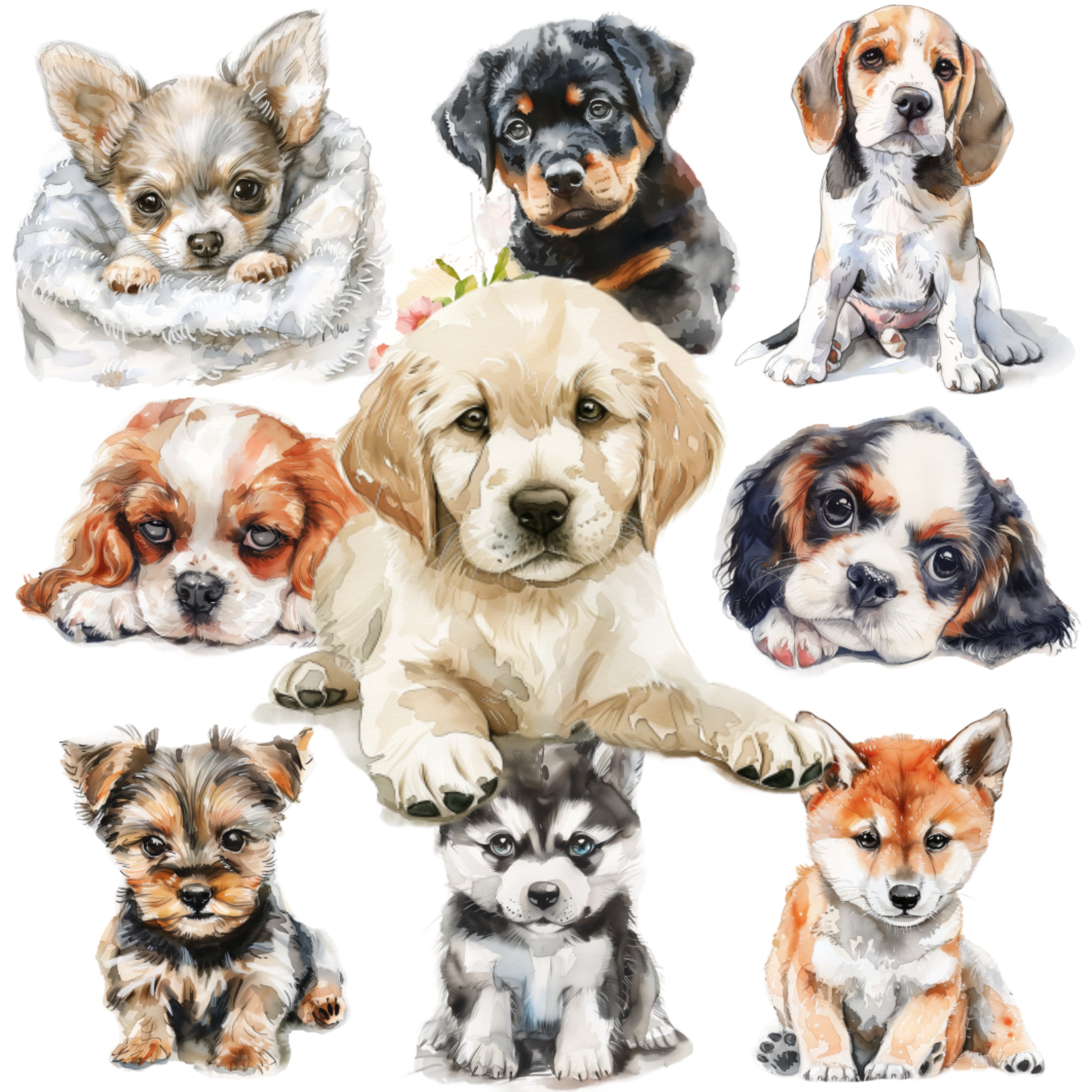 Watercolor Puppy Clipart, 60 Dog Breeds Clipart Bundle, Puppy Dog ...