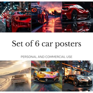 Set of 6 Car Posters Automotive Home Wall Art Decorative Prints Digital ...
