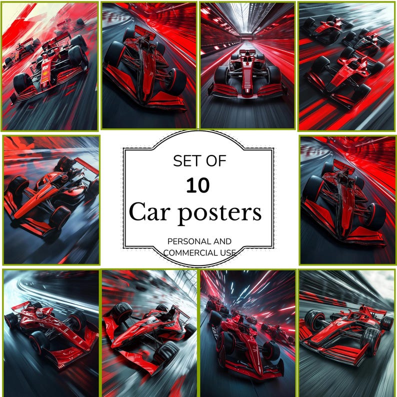 Set of 10 Car Posters Automotive Home Wall Art Decorative Prints ...