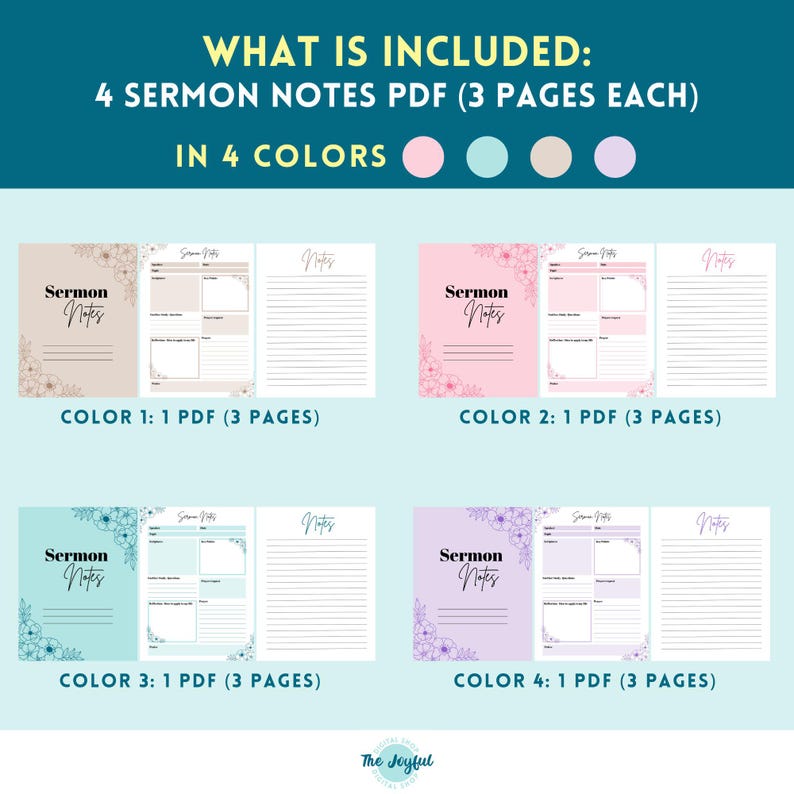 Printable and Digital Sermon Notes, Prayer Devotional Journal and Bible ...