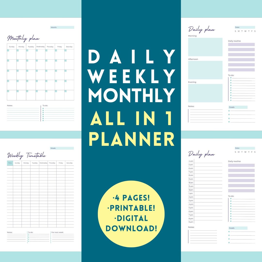 Printable Undated Monthly, Weekly, Daily All-in-one Planner, Life ...