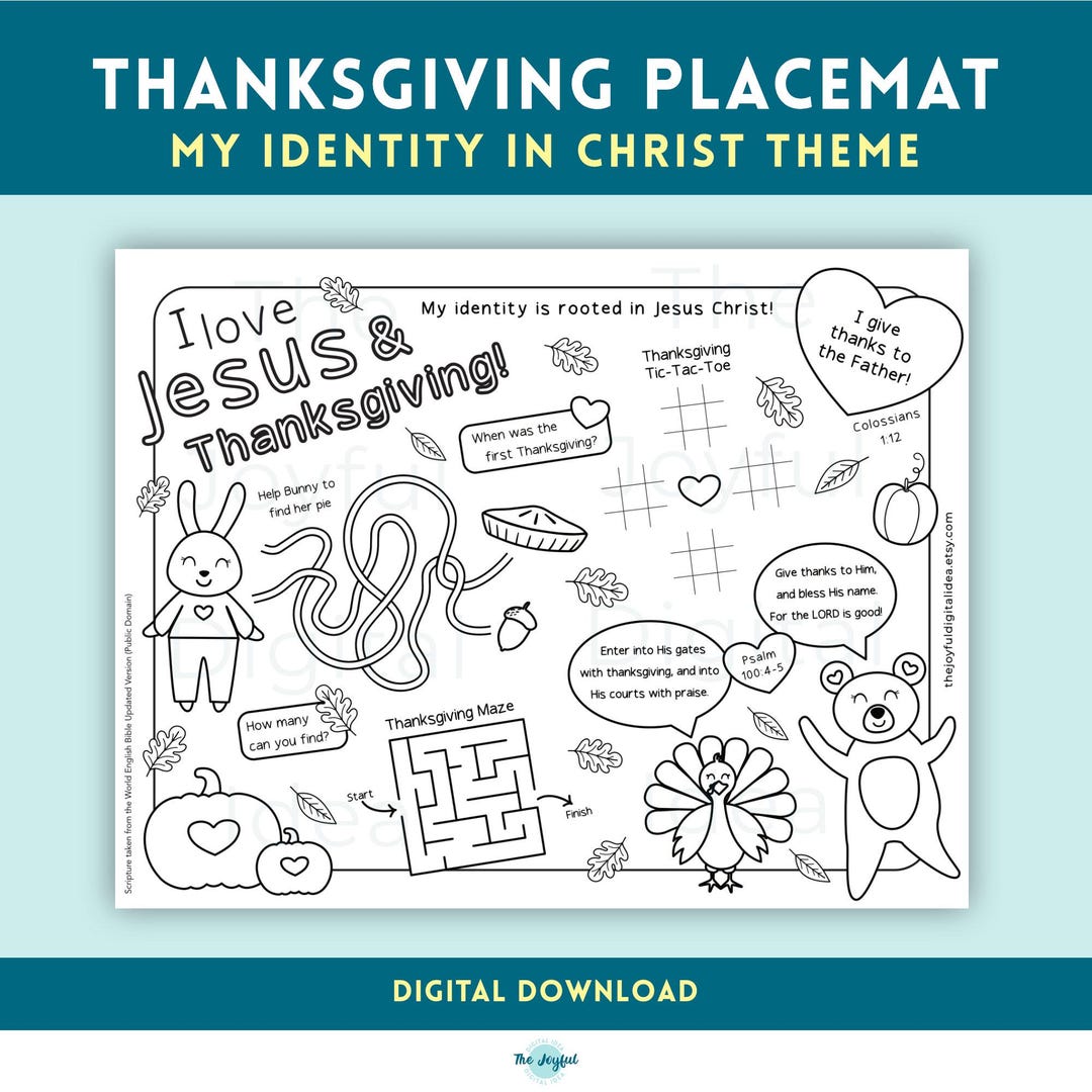 Thanksgiving Bible Activity Placemat, Sunday School Coloring Printable ...