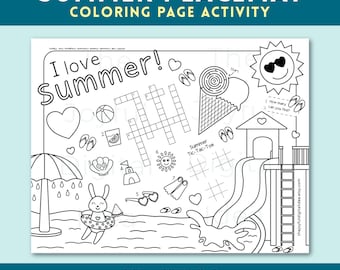 Summer Activity Placemat, Printable Fun Coloring Page, Quiet Activity ...