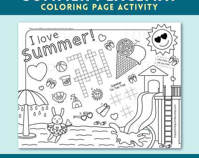 Summer Activity Placemat, Printable Fun Coloring Page, Quiet Activity ...