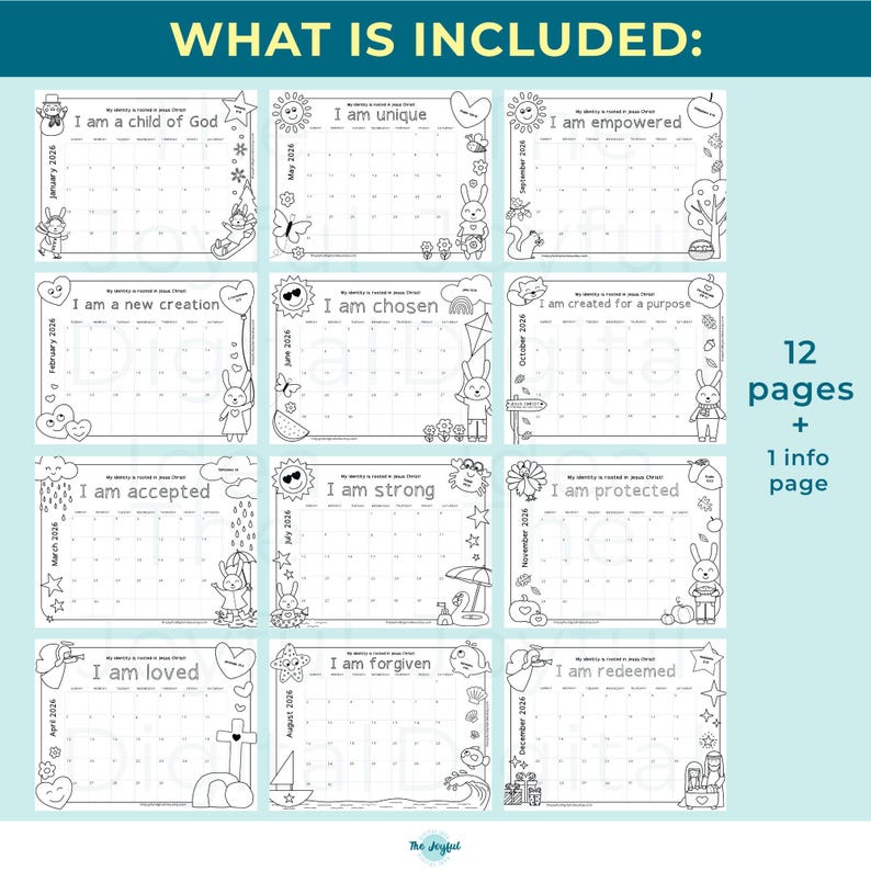 2026 Printable Calendar, Bible Verse Identity in Christ Coloring Pages ...