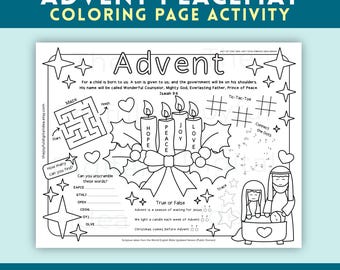Advent Activity Placemat, Printable Kids Bible Coloring Page, Christian ...