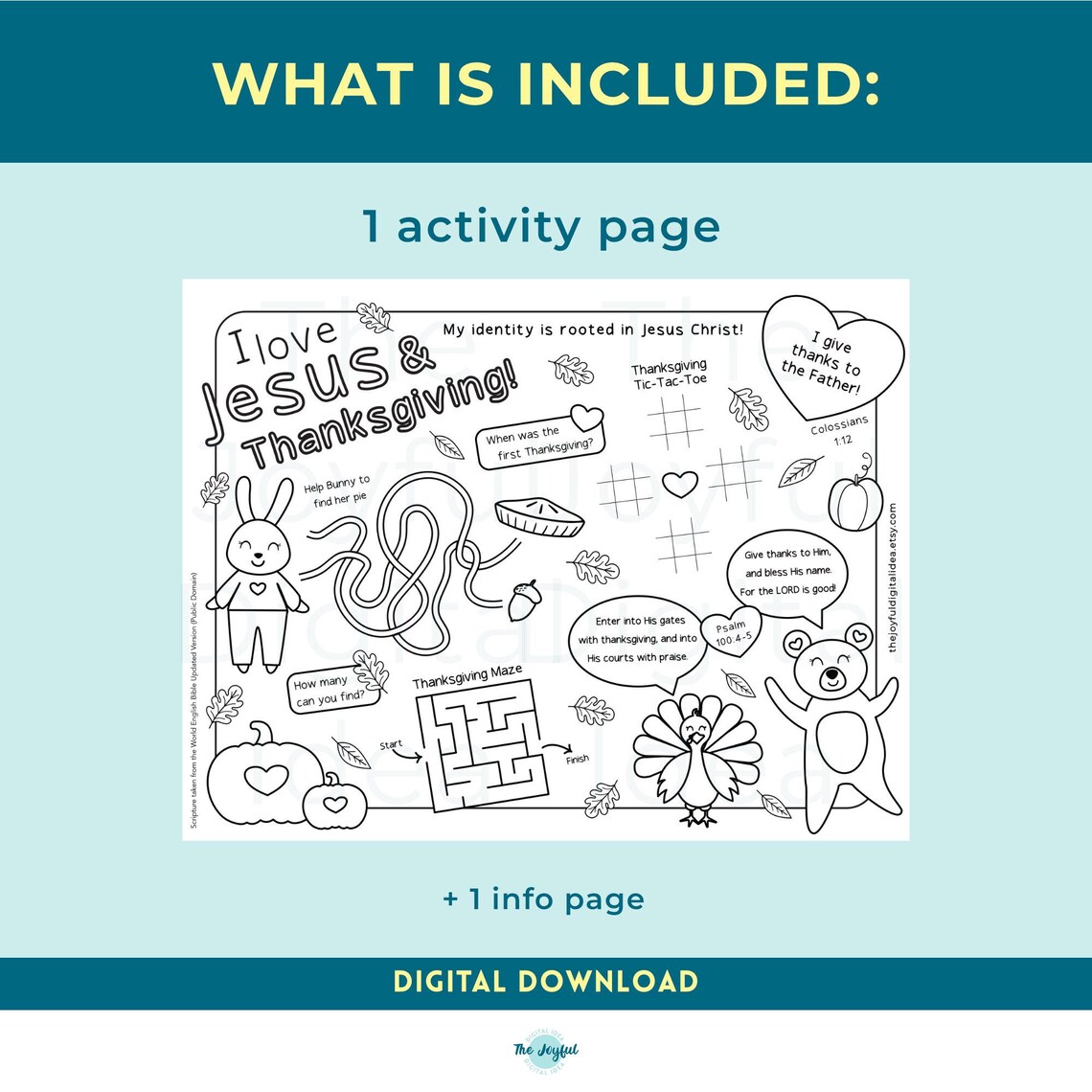 Thanksgiving Bible Activity Placemat, Sunday School Coloring Printable ...