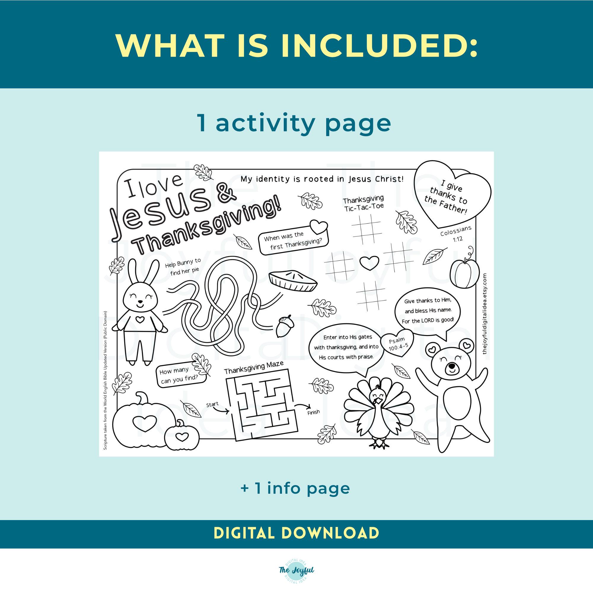 Thanksgiving Bible Activity Placemat, Sunday School Coloring Printable ...