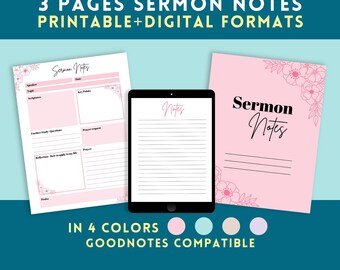 Printable and Digital Sermon Notes, Prayer Devotional Journal and Bible ...