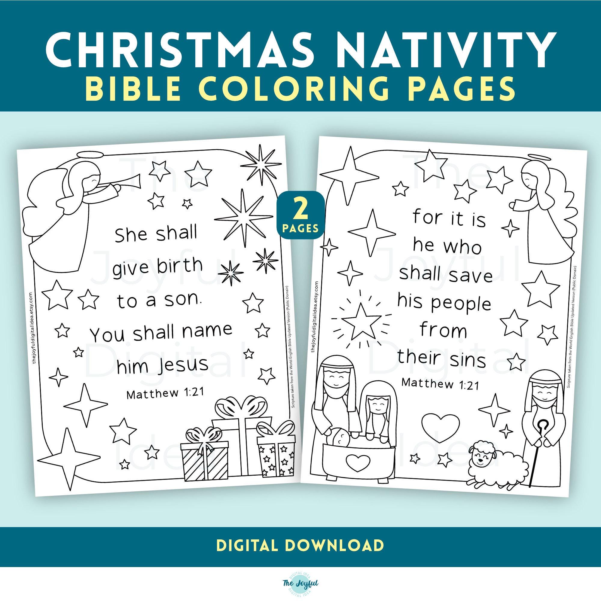 Christmas Nativity Printable Bible Verse Coloring Pages for Children ...