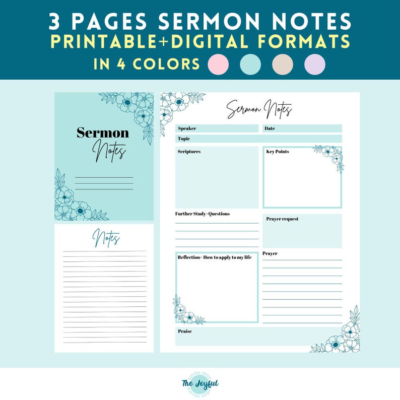 Printable and Digital Sermon Notes, Prayer Devotional Journal and Bible ...