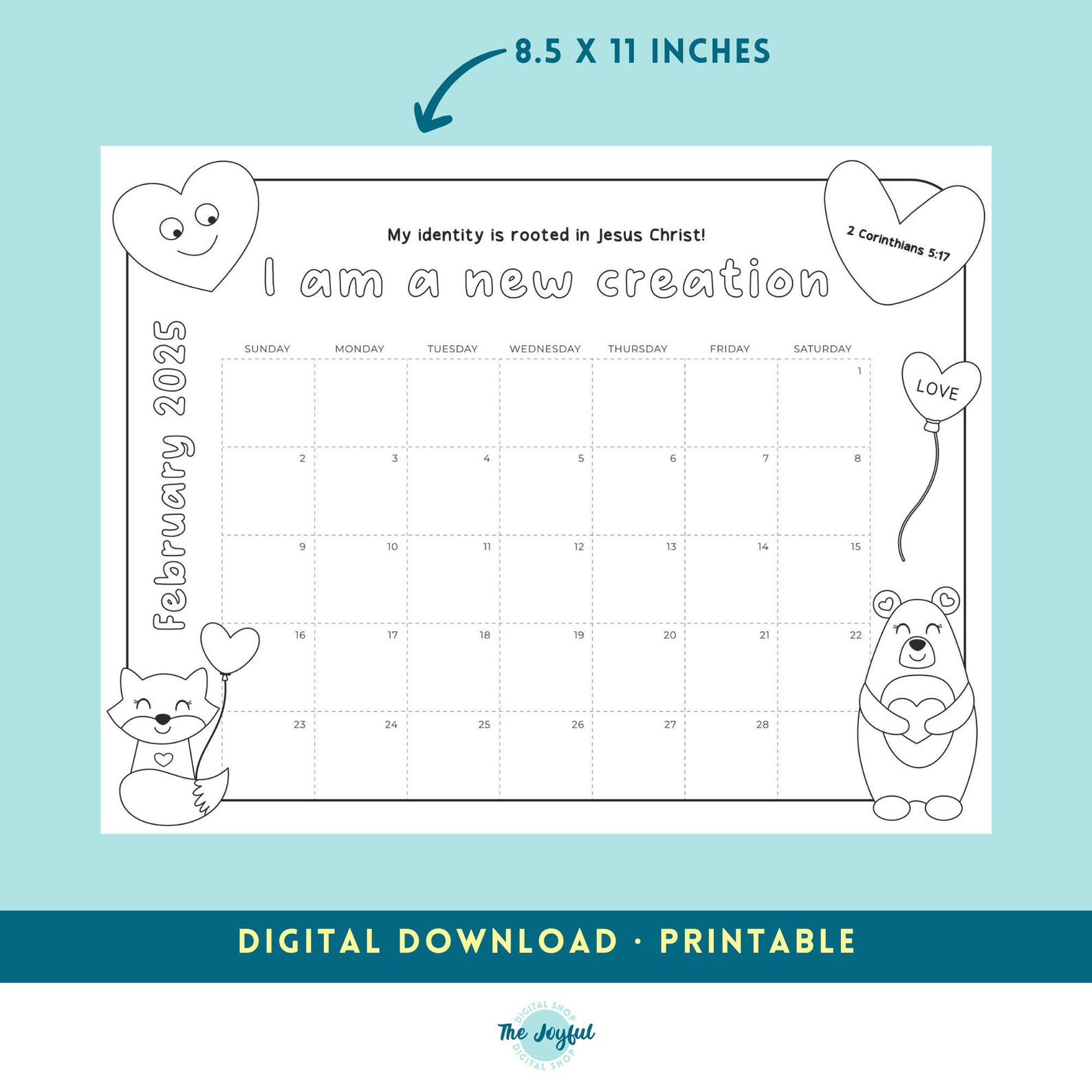 2025 Printable Calendar, Bible Verse Identity in Christ Coloring Pages ...