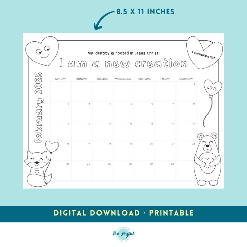 2025 Printable Calendar, Bible Verse Identity in Christ Coloring Pages ...