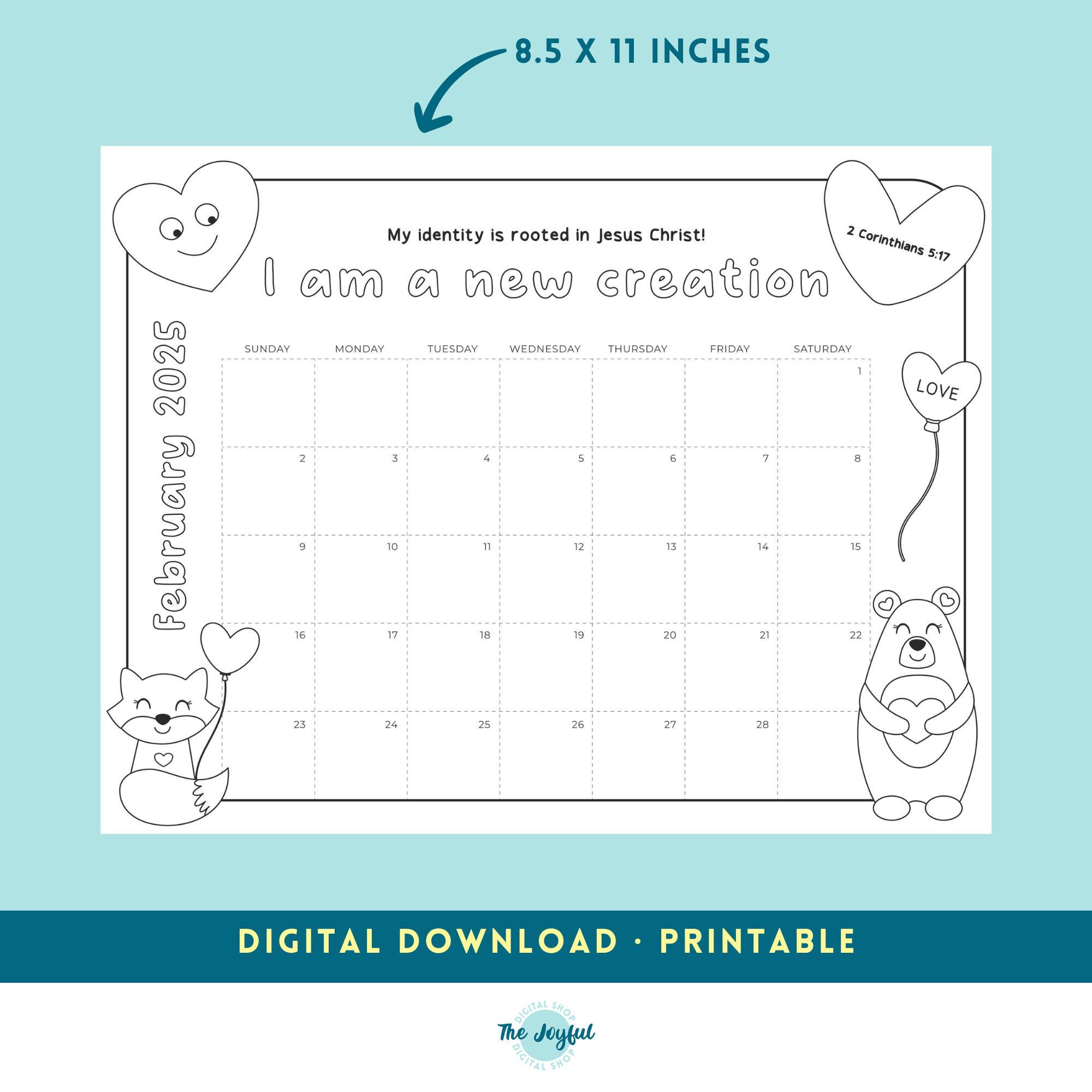 2025 Printable Calendar, Bible Verse Identity in Christ Coloring Pages ...