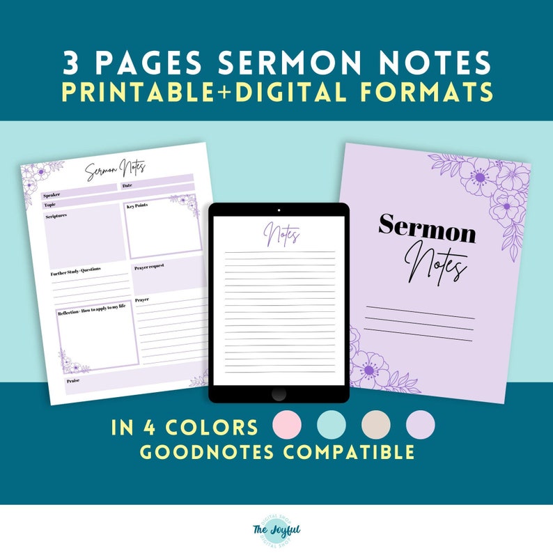 Printable and Digital Sermon Notes, Prayer Devotional Journal and Bible ...